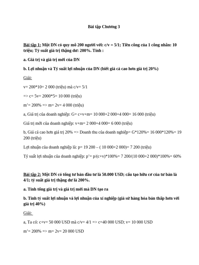 Bài Tập Chương 3 KTCT TT | PDF