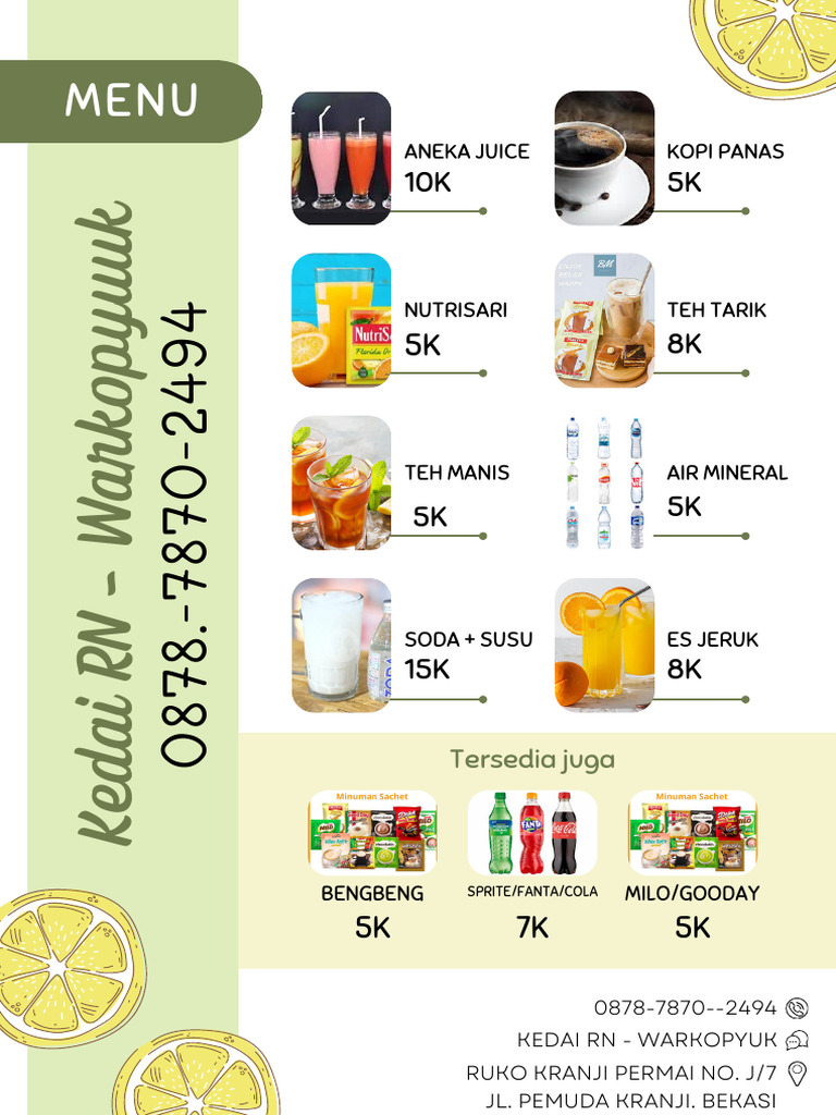 Menu Kedai RN - Minuman 2024 | PDF