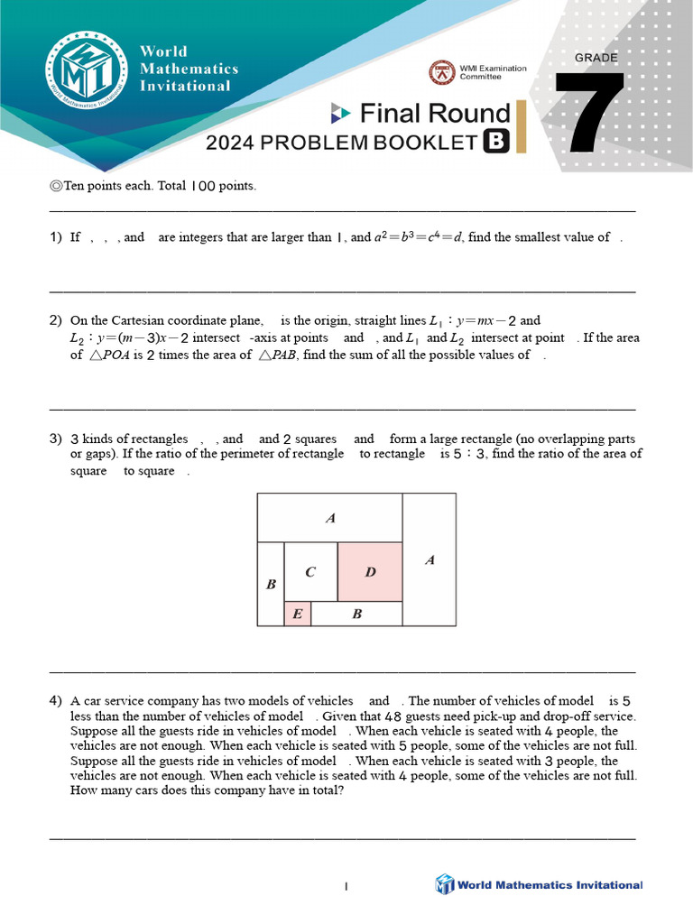 WMI 2024 Final Grade 07 Paper B Question | PDF | Area | Mathematical Concepts