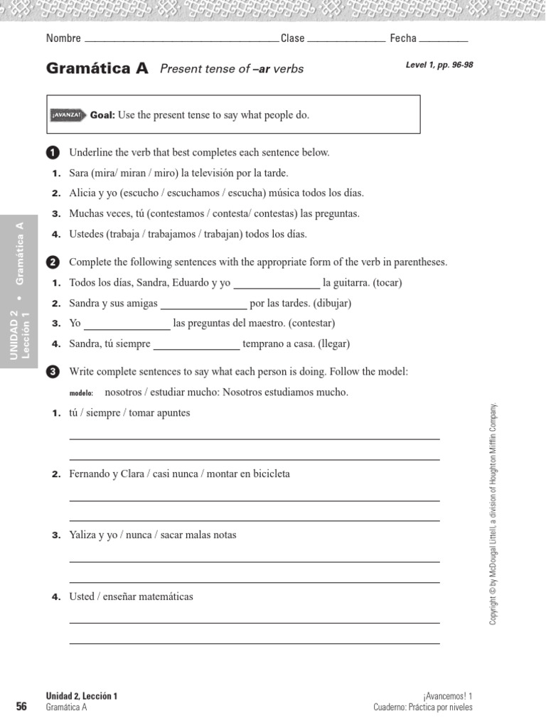 Ar Verbs Avancemos | PDF