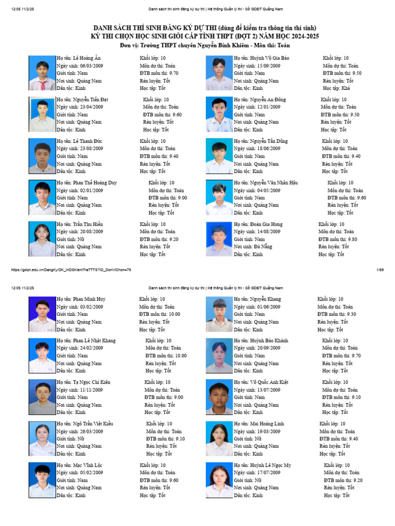 Danh sách thí sinh đăng ký dự thi - Hệ thống Quản lý thi - Sở GDĐT ...