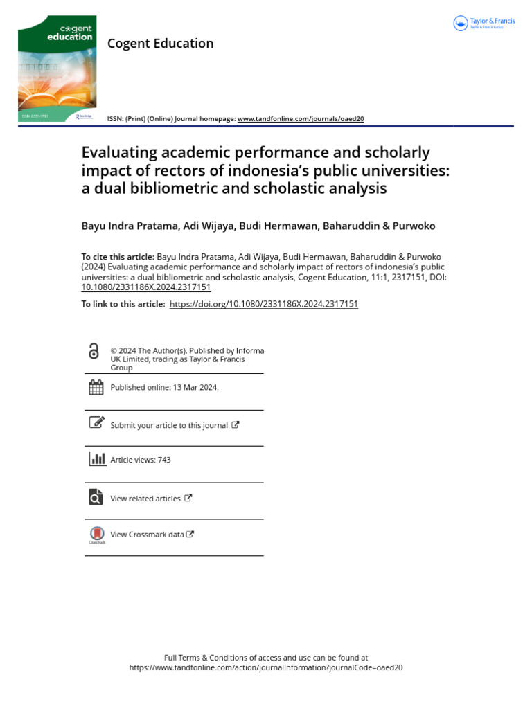 Evaluating Academic Performance and Scholarly Impact of Rectors of Indonesia S Public ...