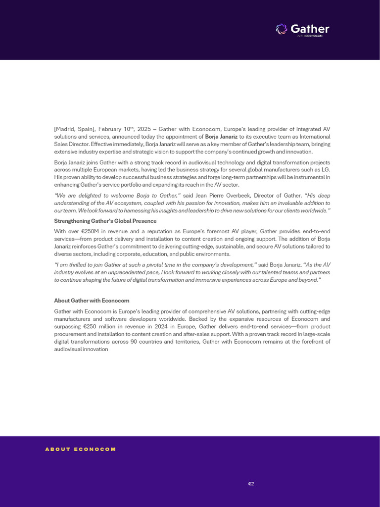 Gather With Econocom - Borja Janariz Appointment - VF | PDF | Strategic ...