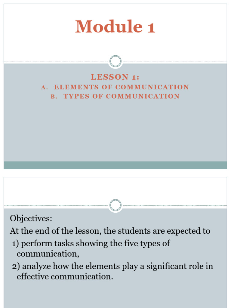 Element and Types Module1 Lesson1 | PDF | Communication | Social Psychology