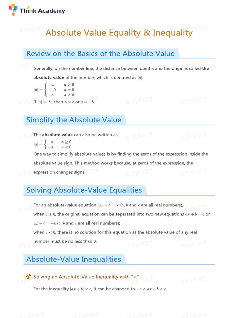 A1-Absolute Value Equality & Inequality | PDF