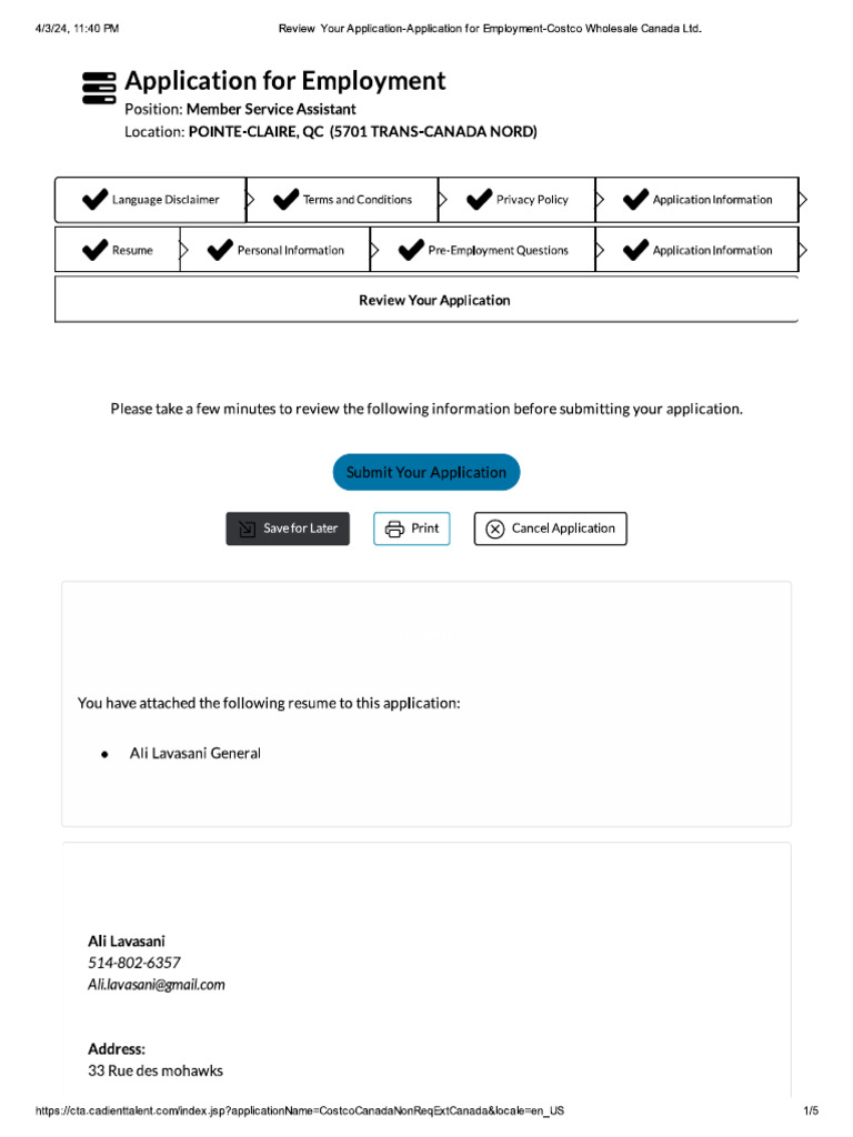 Costco Application | PDF