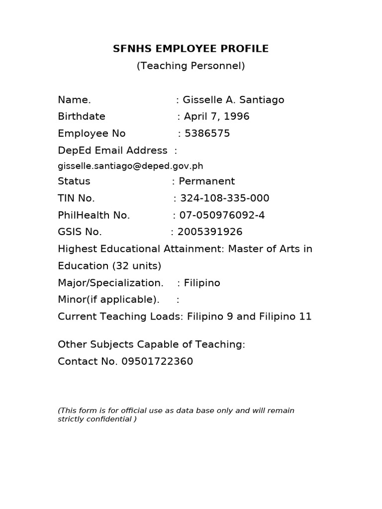Employee ProfileTeaching Personnel | PDF
