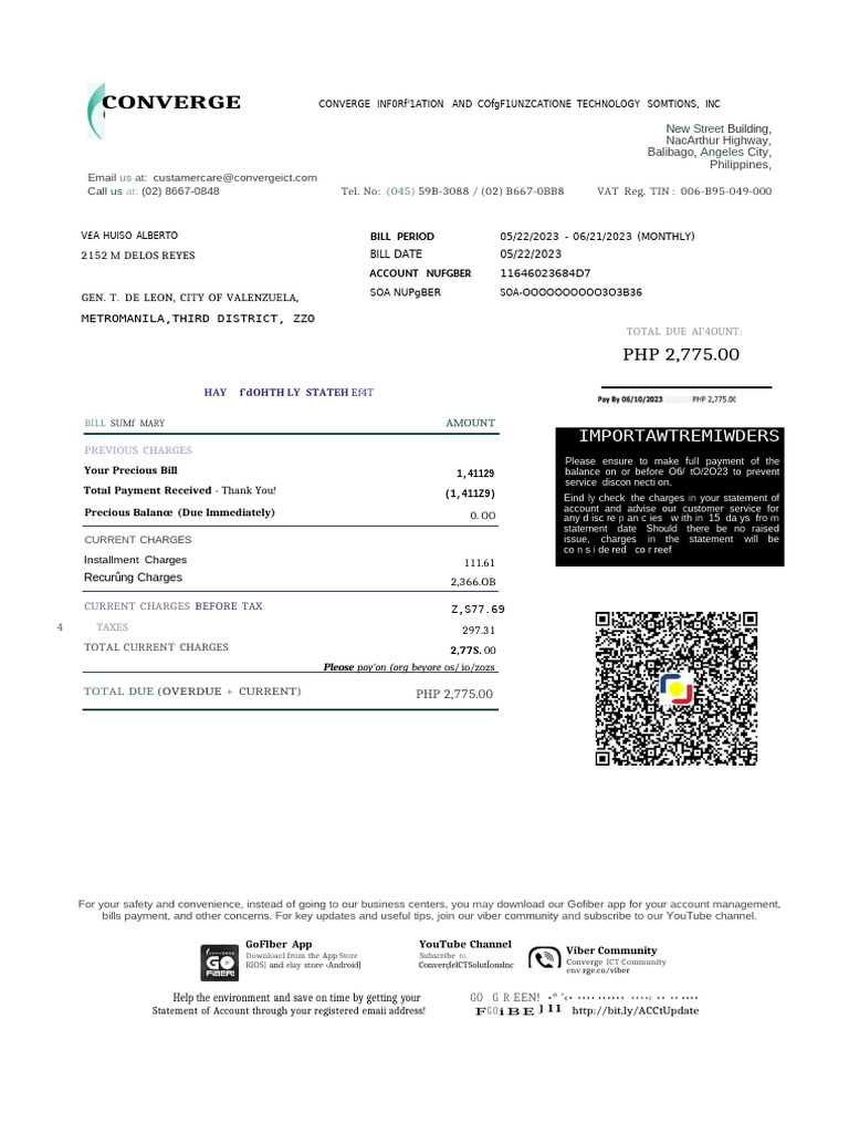 Converge ICT Monthly Bill Statement | PDF | Ios | I Phone