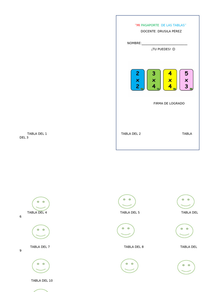 Pasaporte de Tablas de Multiplicar | PDF