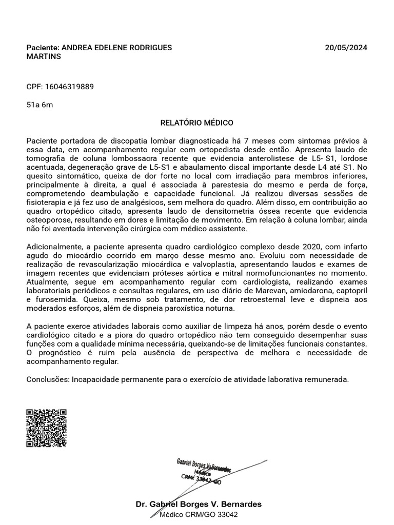 Relatório Médico: Discopatia e Cardiopatia | PDF | Infarto do Miocárdio ...