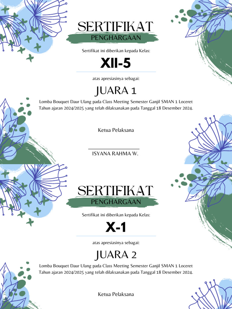 Sertifikat Juara Class Meeting 2024 | PDF