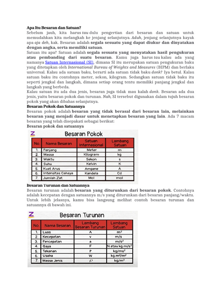 Materi Besaran Dan Satuan | PDF