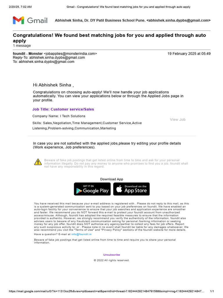 Gmail - Congratulations! We found best matching jobs for you and applied through auto apply ...