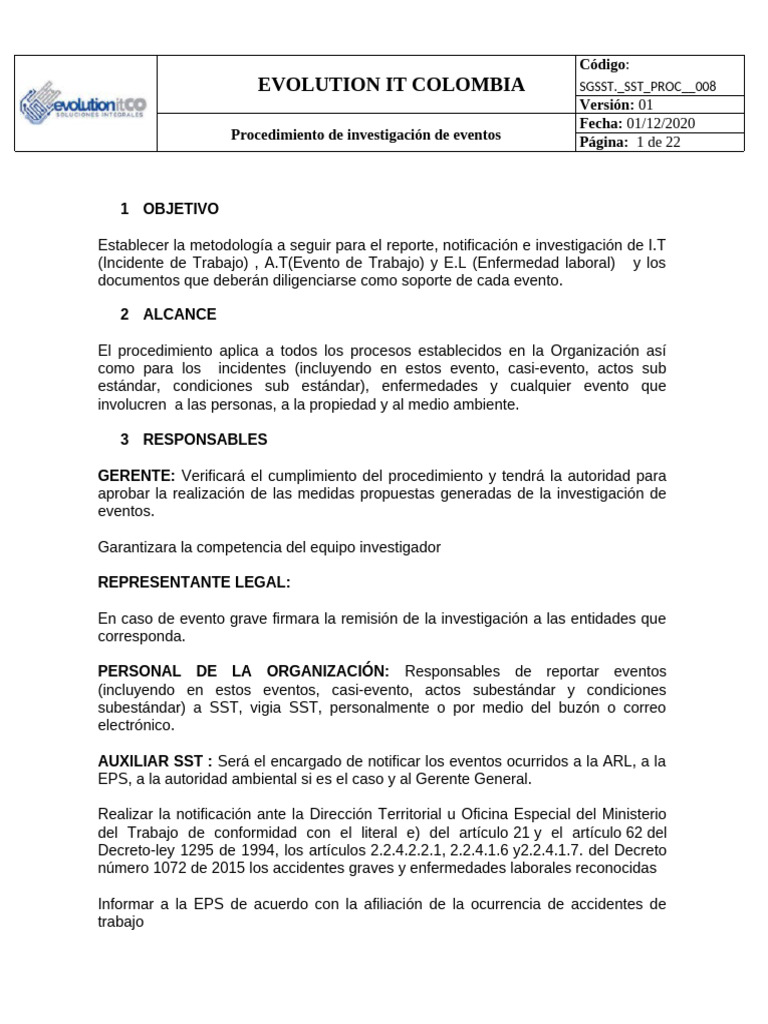 SGSST. - SST - PROC - 008 - Procedimiento de Investigacion de Eventos ...