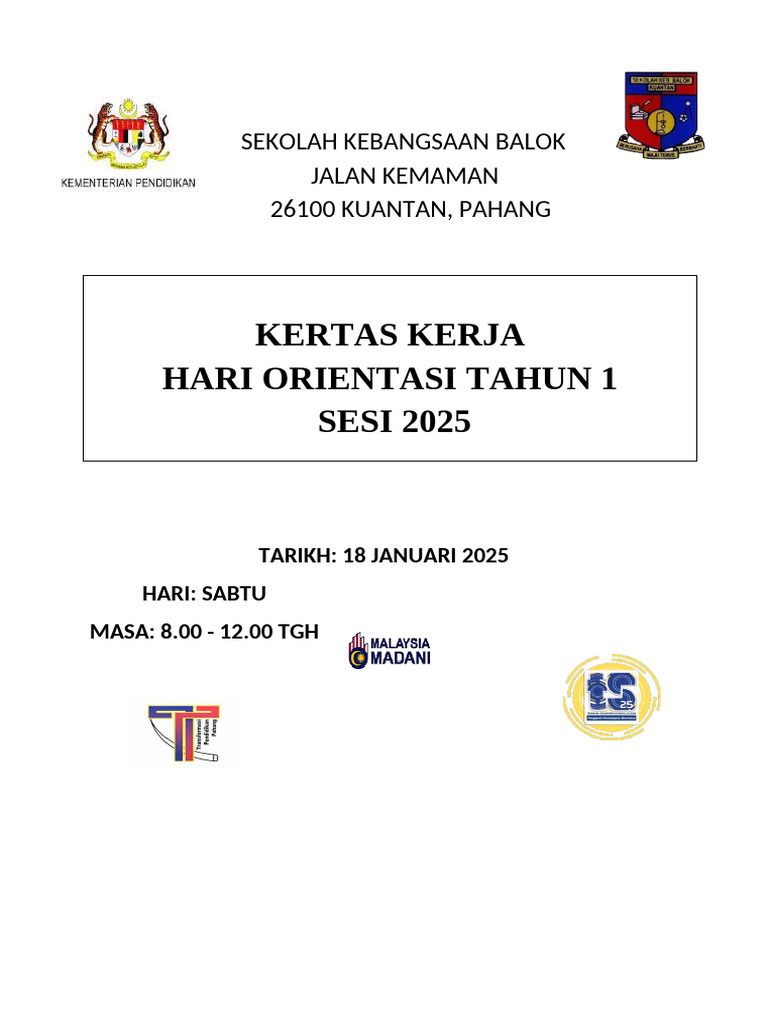 Kertas Kerja Orientasi SKB 2024 25 | PDF