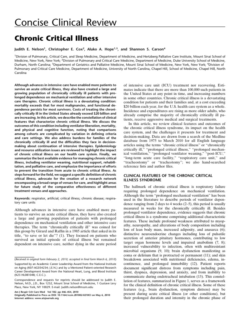Chronic Critical Illness | PDF | Intensive Care Medicine | Chronic ...