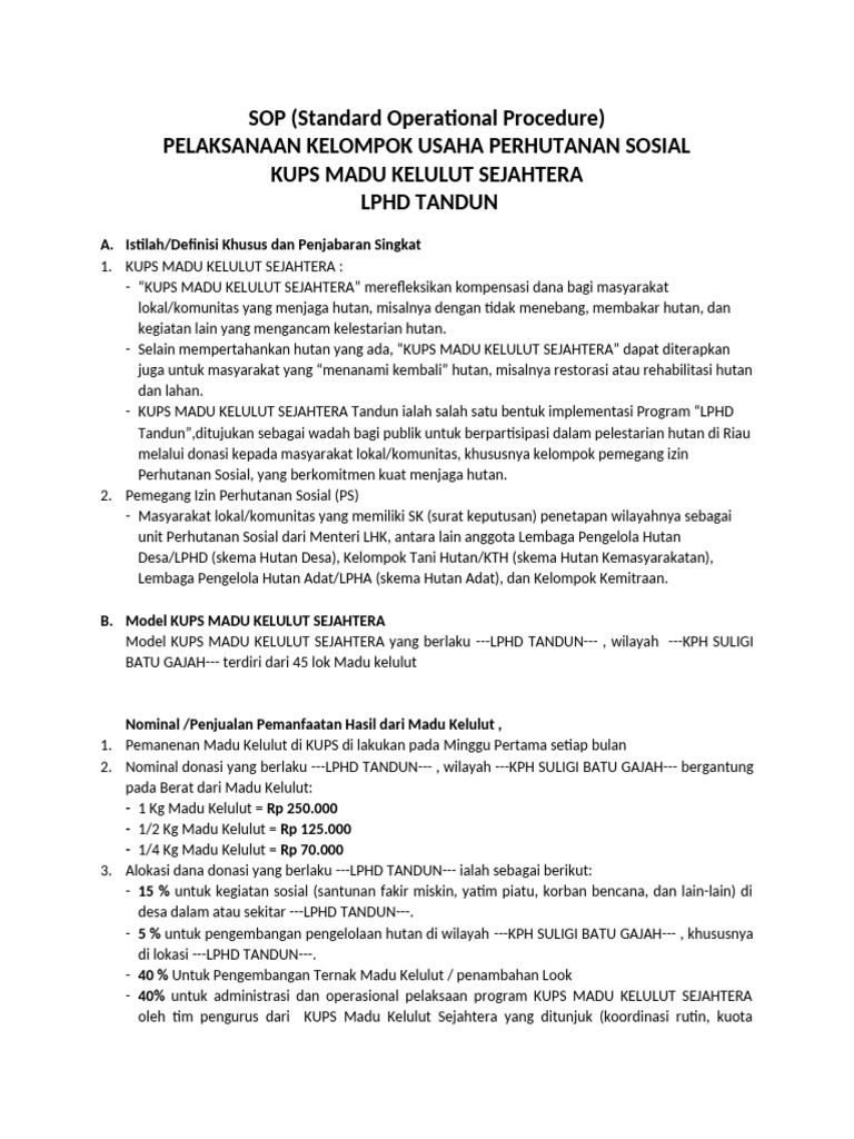 SOP KUPS Madu Kelulut | PDF