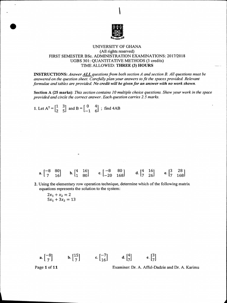 UGBS 301 Quantitative Methods | PDF | Errors And Residuals | Statistical Inference