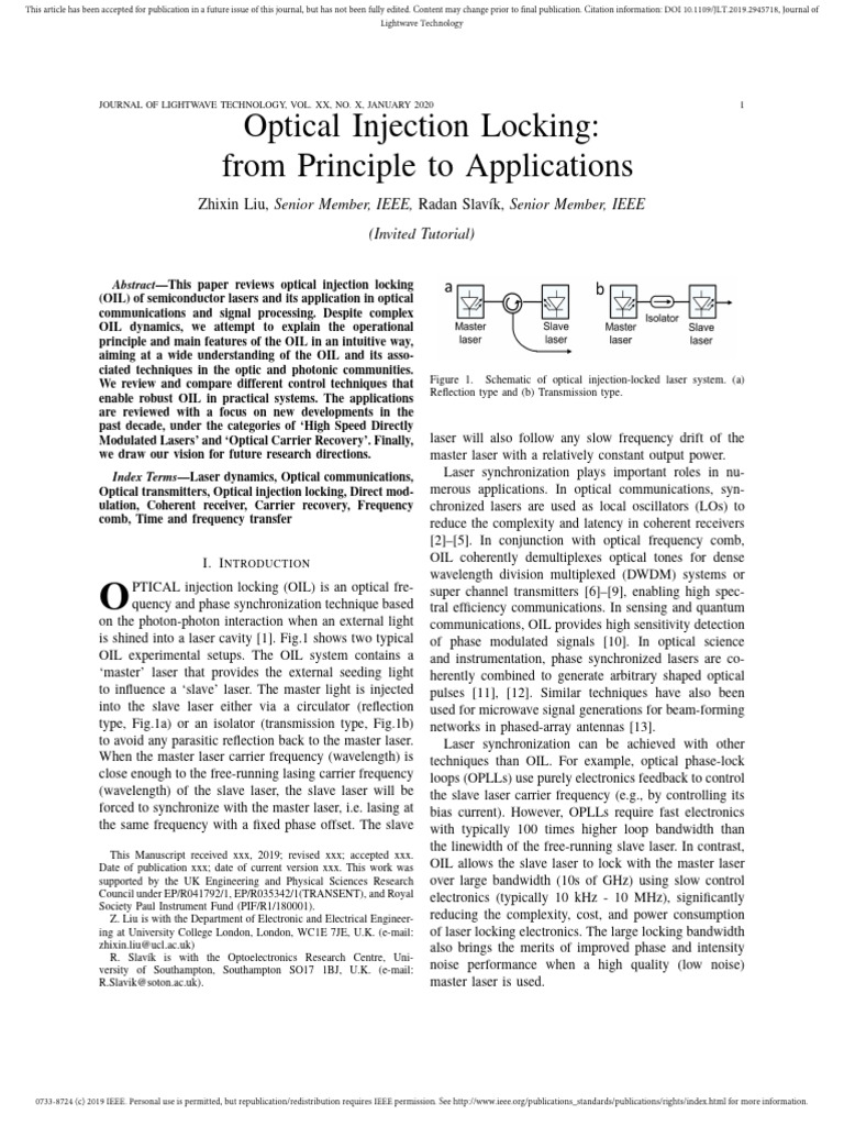 Optical Injection Locking - From Principle To Applications | PDF ...