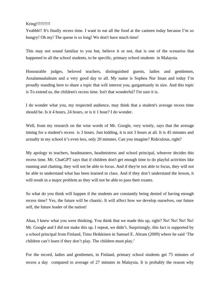 Extend School Children's Recess Time | PDF