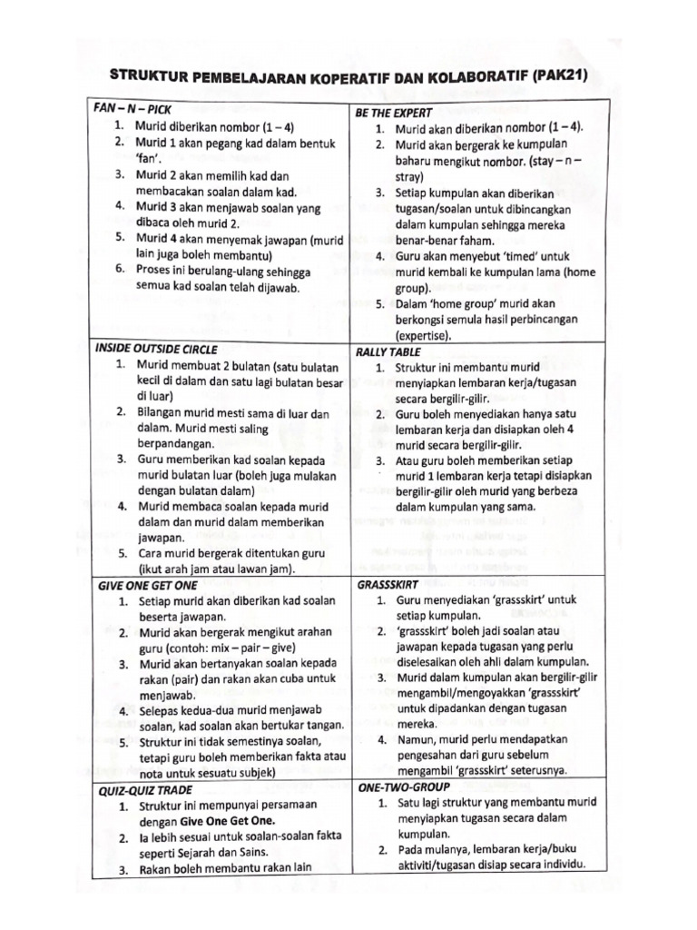 STRUKTUR PEMBELAJARAN KOPERATIF DAN KOLABORATIF (PAK21) | PDF