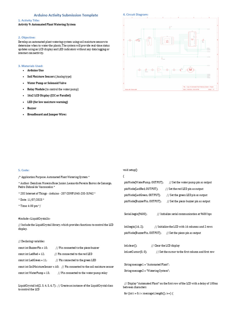 Activity9 - Automated Plant Watering System | PDF | Arduino | Relay