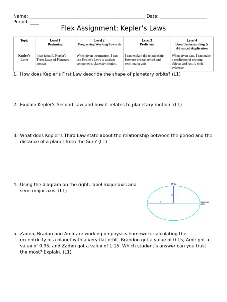 Flex Assignment Keplers Laws | PDF | Orbit | Planets