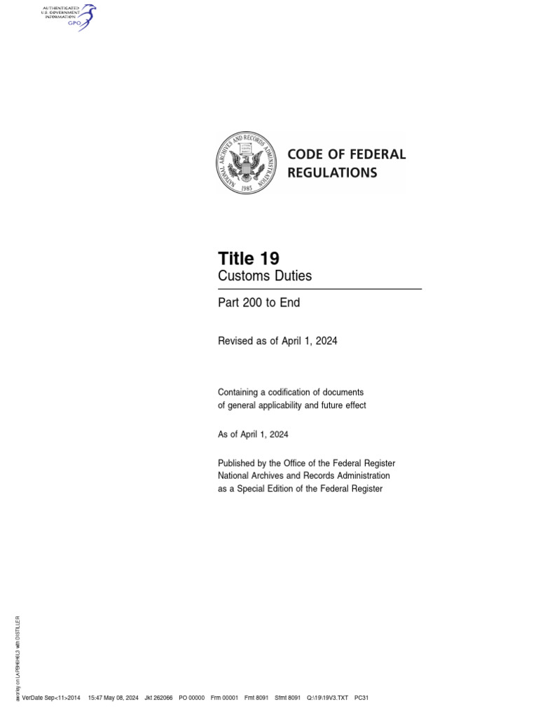 CFR 2024 Title19 Vol3 | PDF | Code Of Federal Regulations | United ...