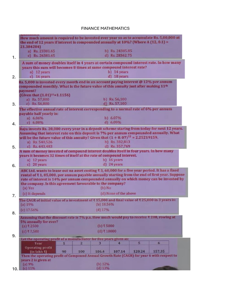 Finance Math Quick Reference | PDF