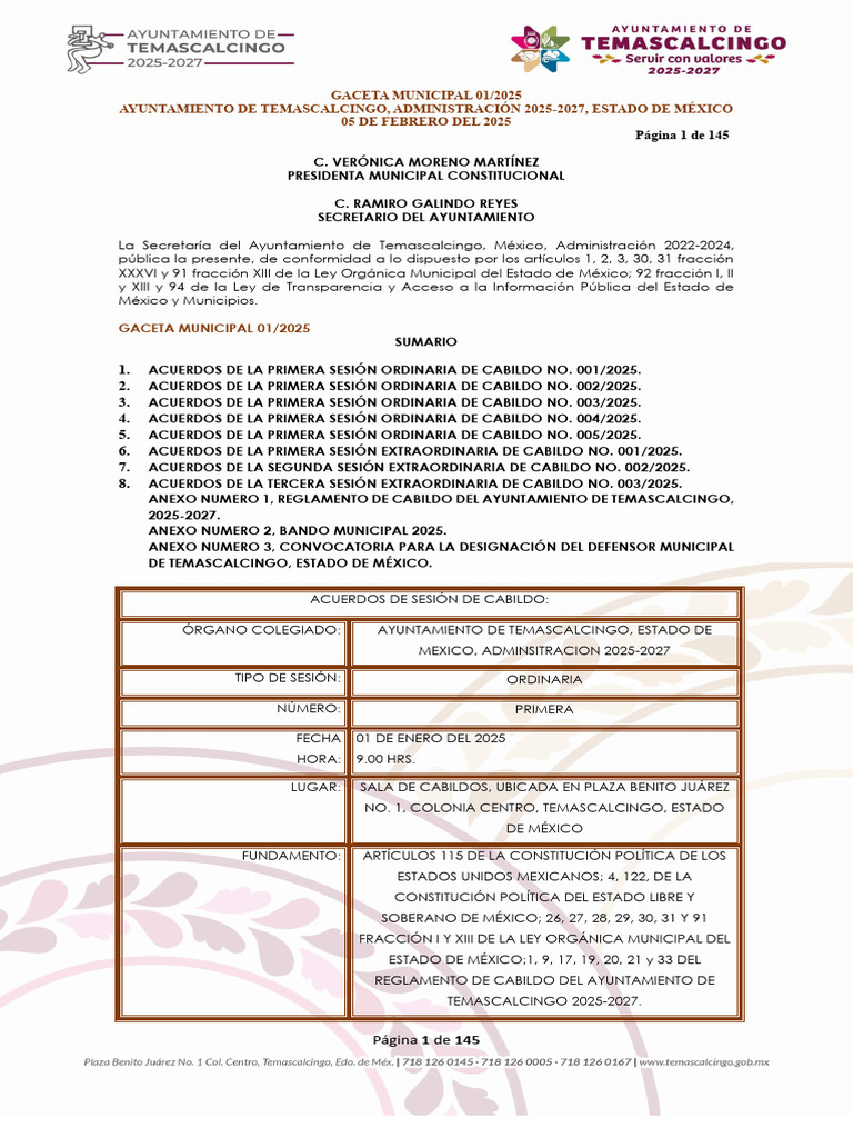 Gaceta Municipal 01 2025 | PDF | Gobierno local | México