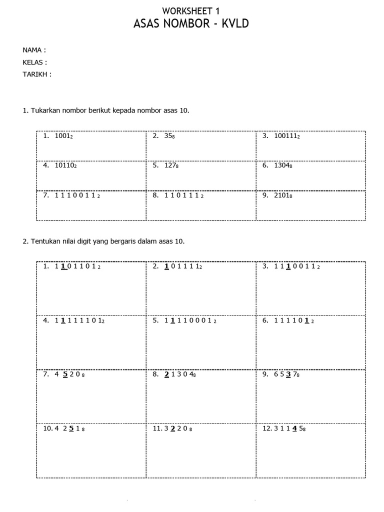 (Worksheet) Asas Nombor 1 | PDF