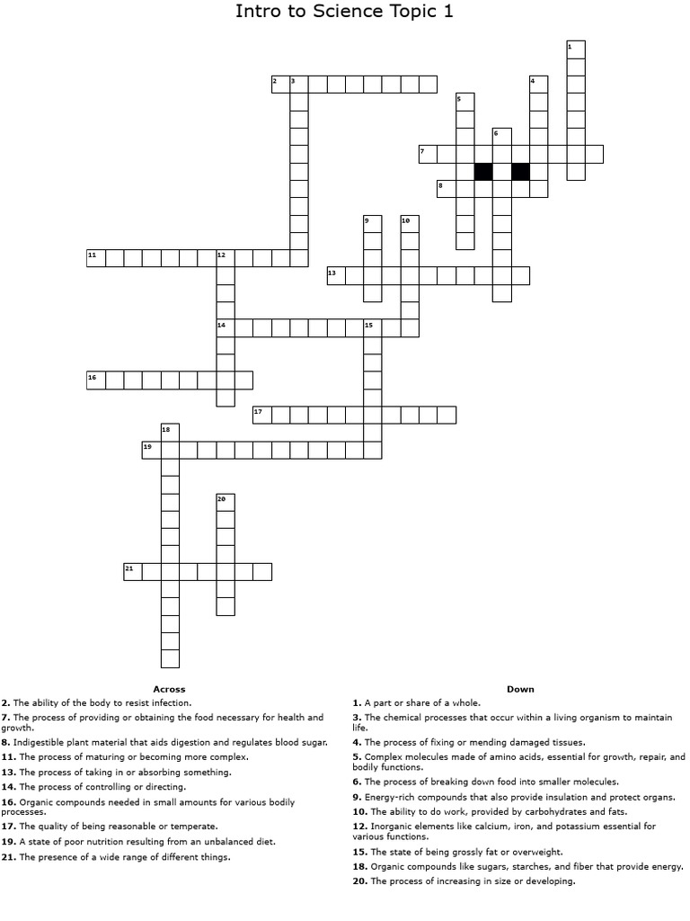 Science Vocabulary Crossword Puzzle | PDF | Digestion | Foods