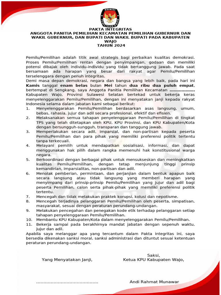 Pakta Integritas PPK | PDF