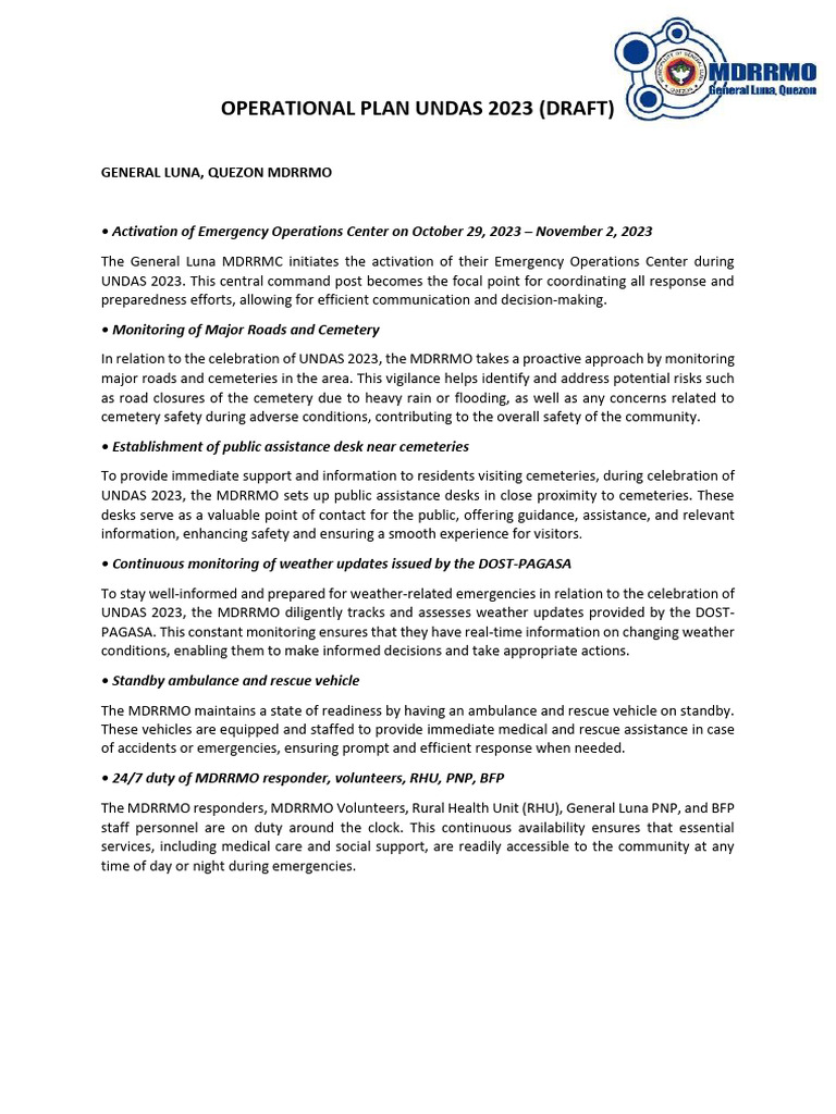 Operational Plan UNDAS AND BSKE 2023 Draft | PDF | Emergency Management ...