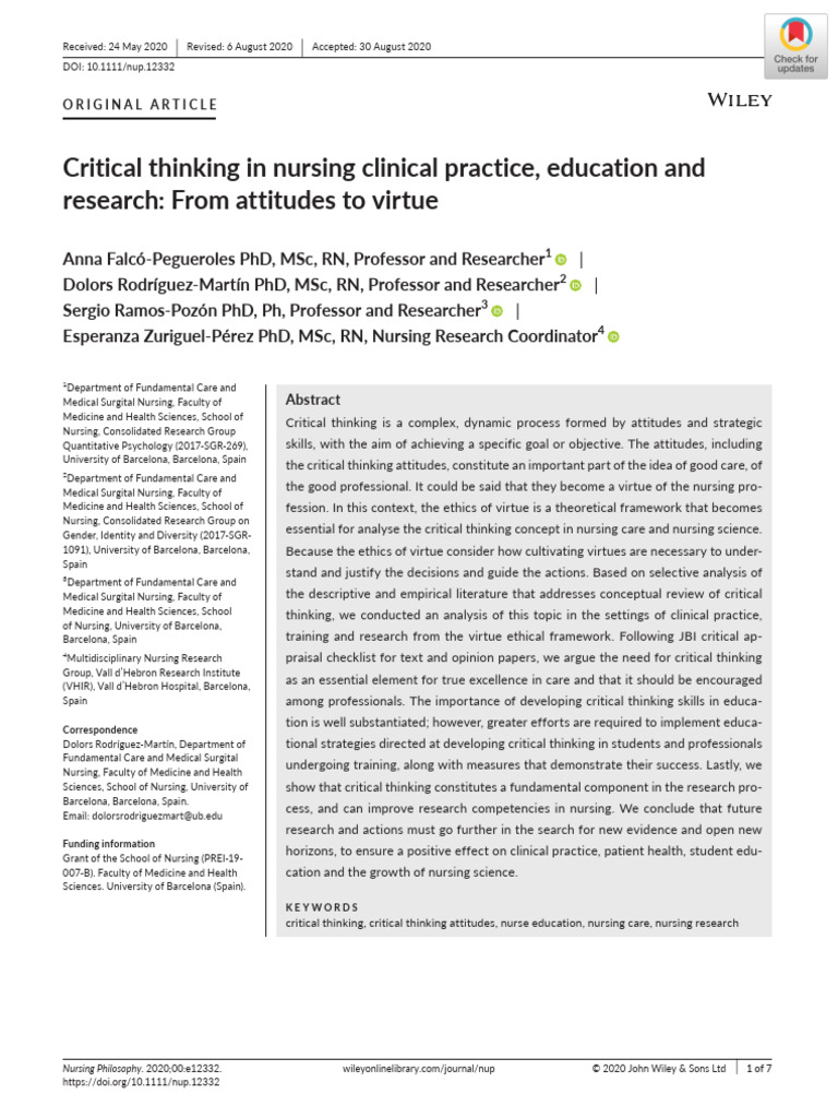 Critical Thinking in Nursing Clinical Pr | PDF | Critical Thinking ...