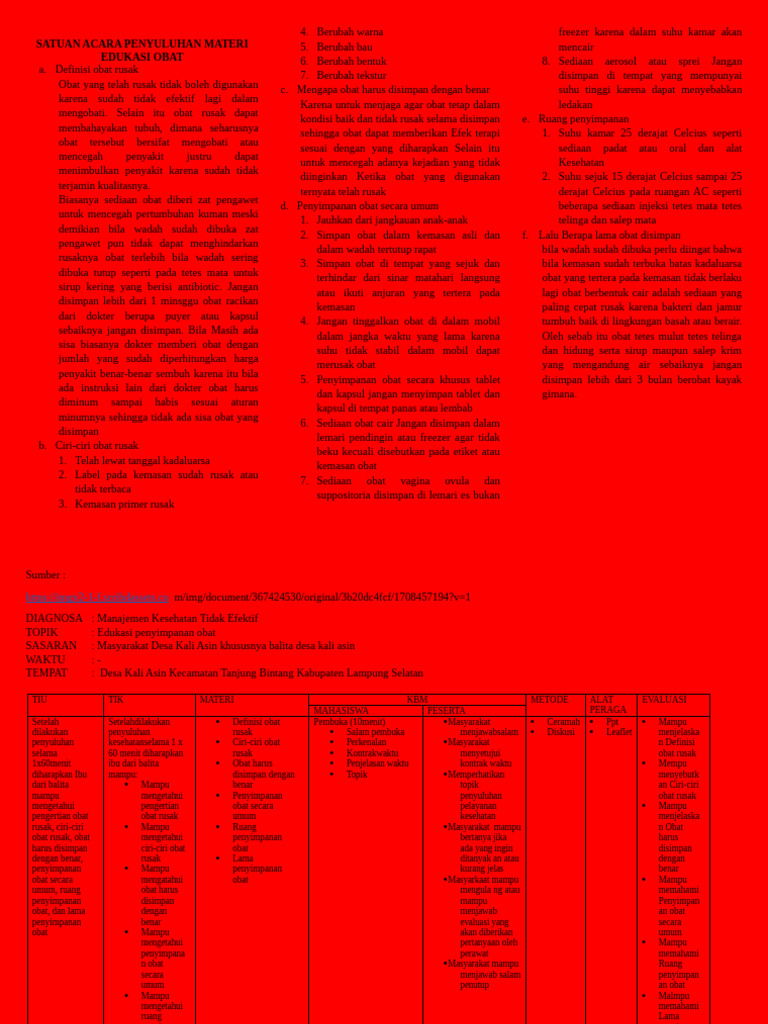 Satuan Acara Penyuluhan Materi Edukasi Obat | PDF
