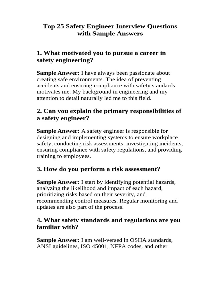 Top Safety Engineer Interview Questions | PDF | Safety | Occupational ...