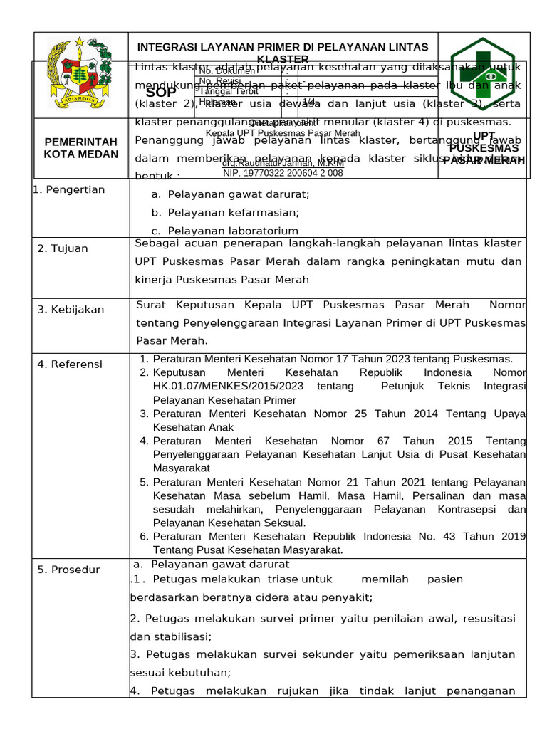 SOP Lintas Klaster Pasar Merah (1) | PDF