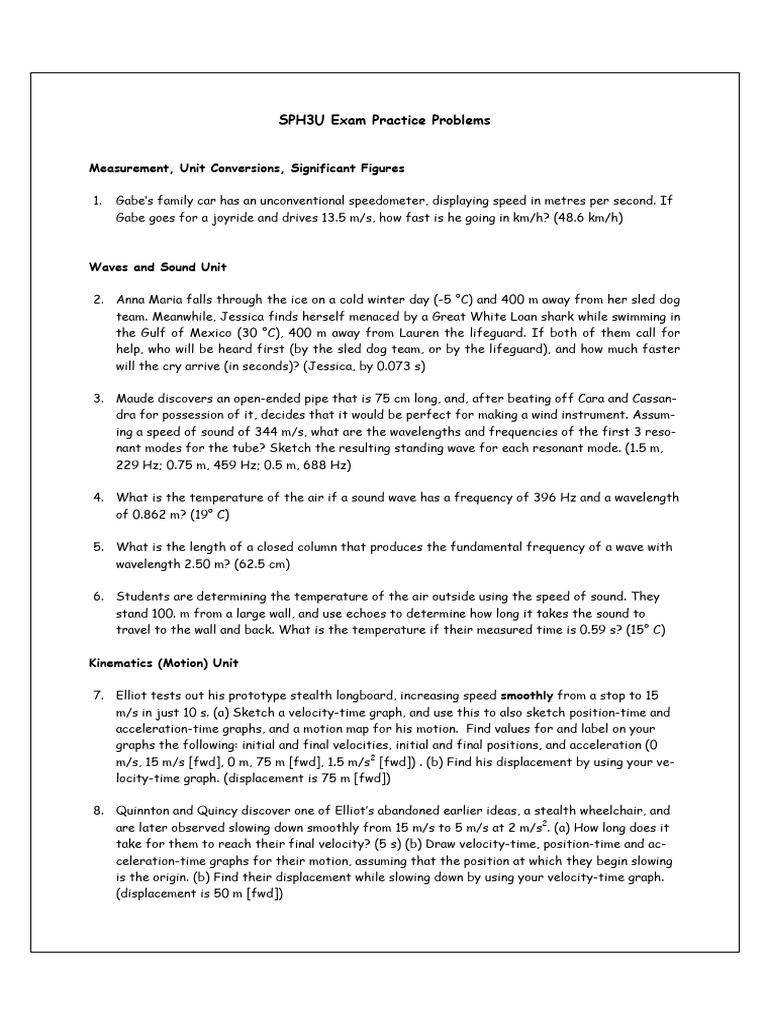 2 - SPH3U Exam Practice Problems | PDF | Force | Acceleration