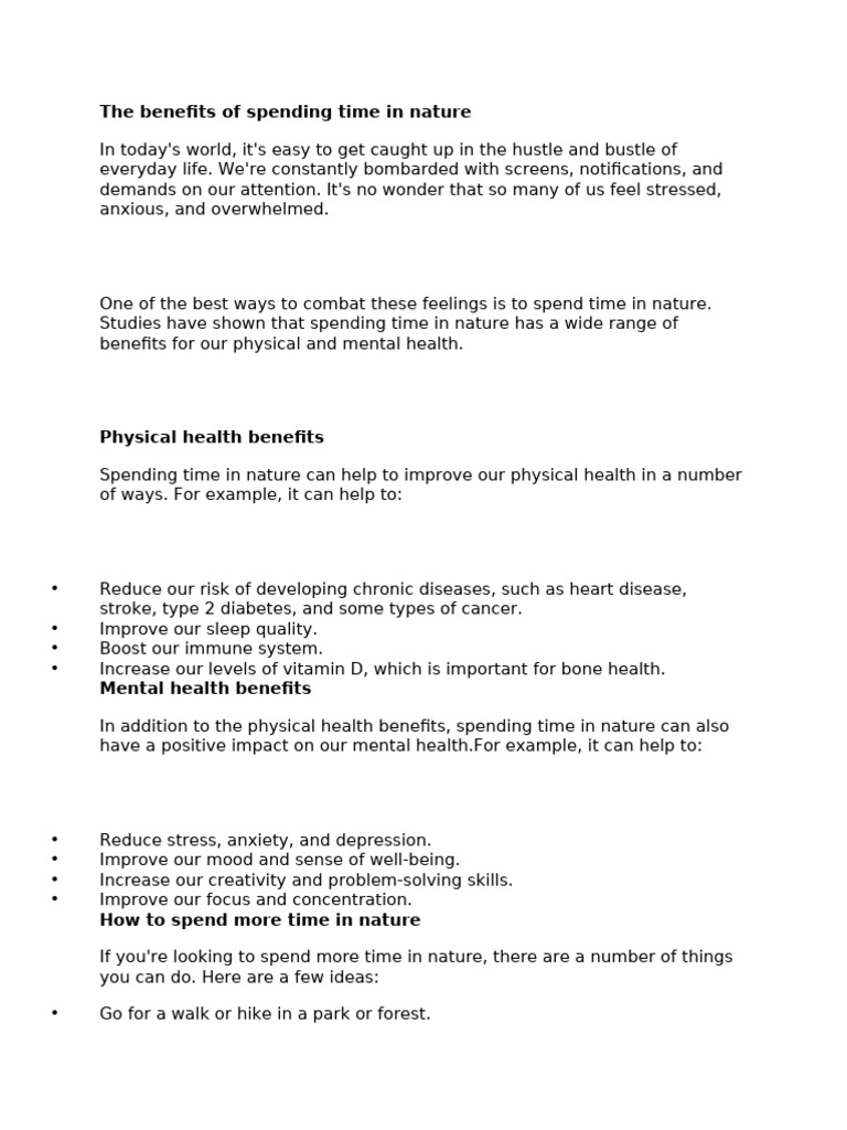 The Benefits of Spending Time With Nature | PDF