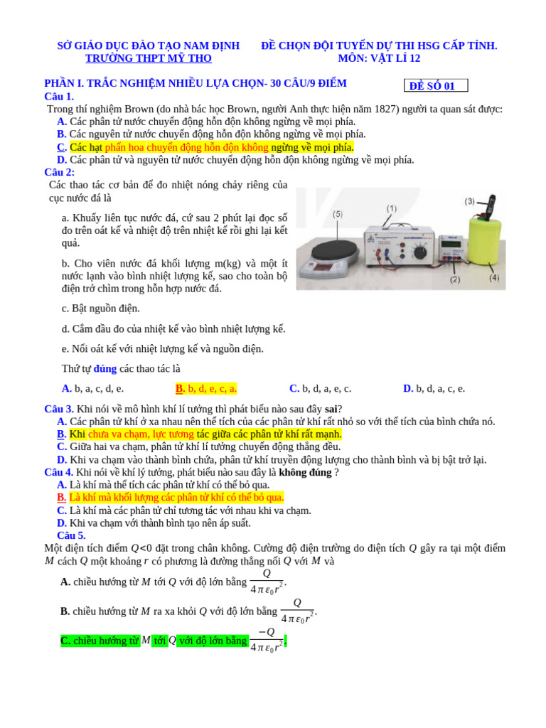 Đề Thi Thử Số 01- My Tho | PDF