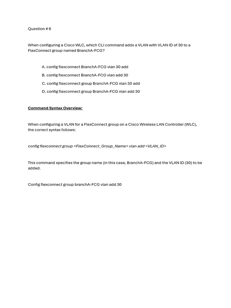 Command Syntax Overview:: Config Flexconnect Group Vlan Add | PDF | Internet Protocols ...