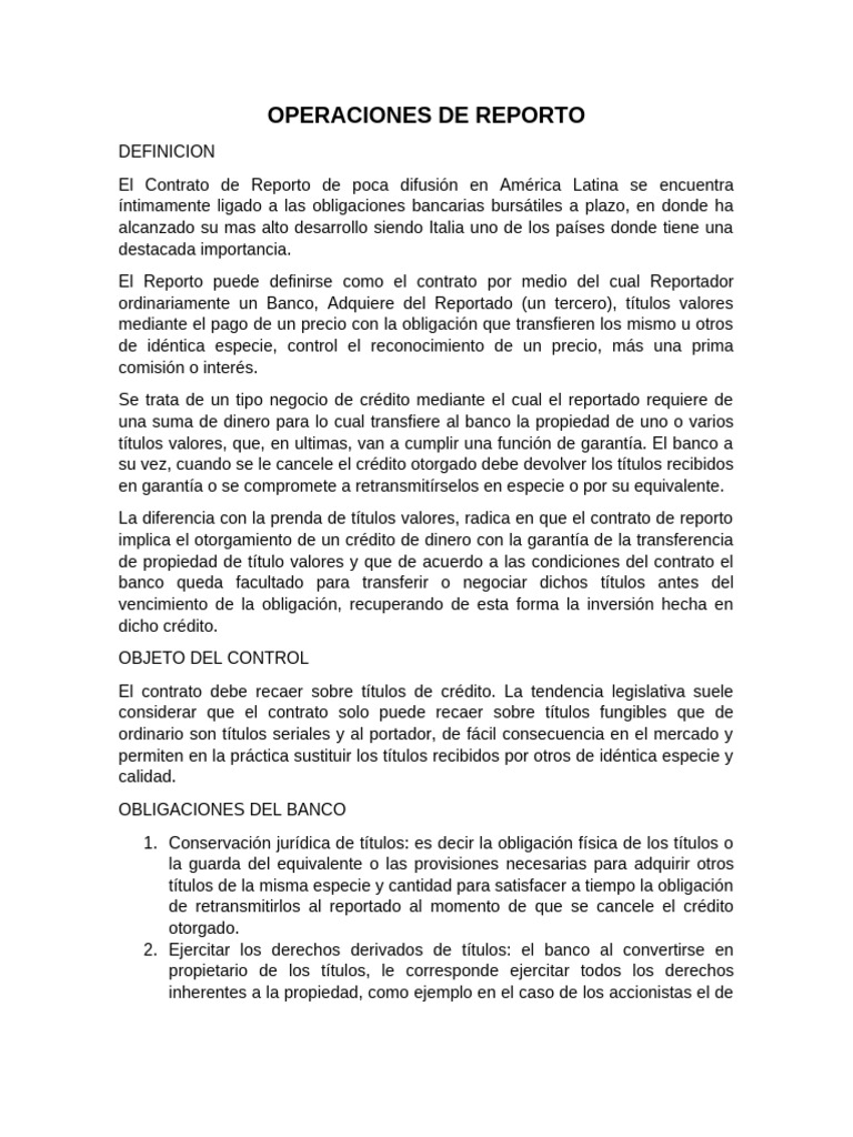 Operaciones de Reporto | PDF | Bancos | Instrumento negociable