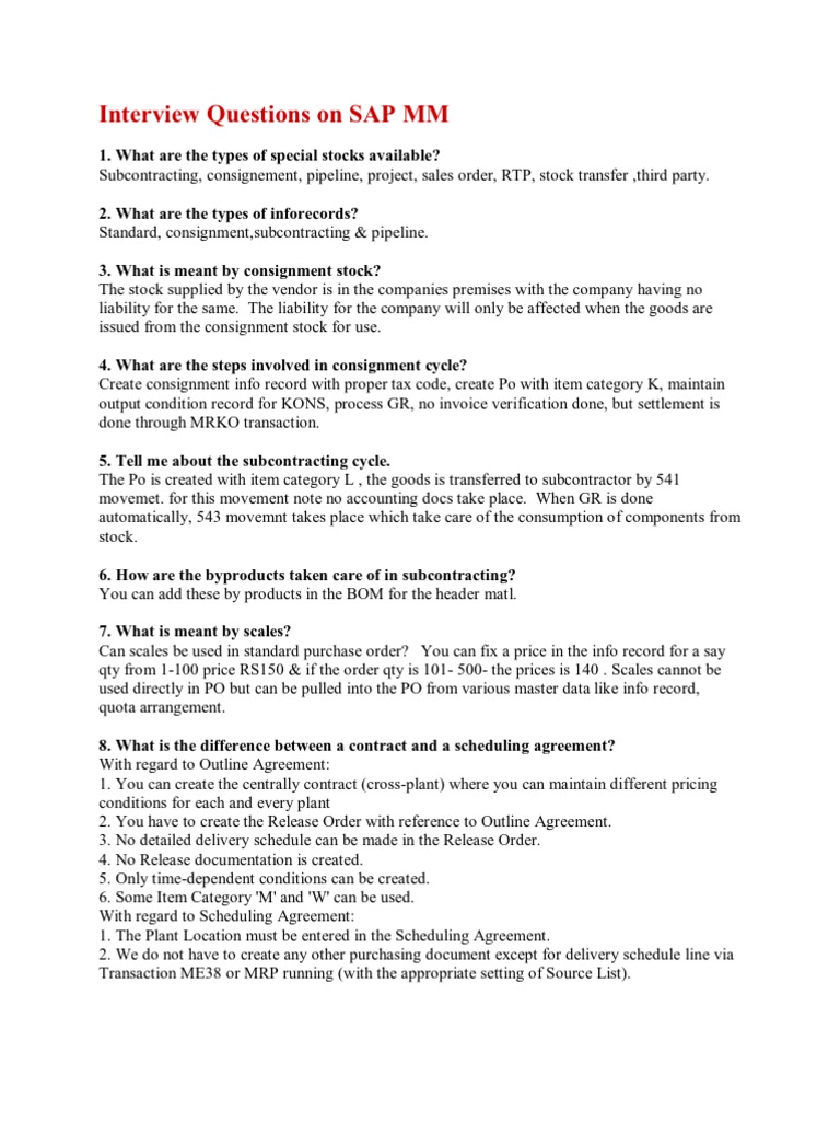 Interview Questions on SAP MM | Procurement | Business