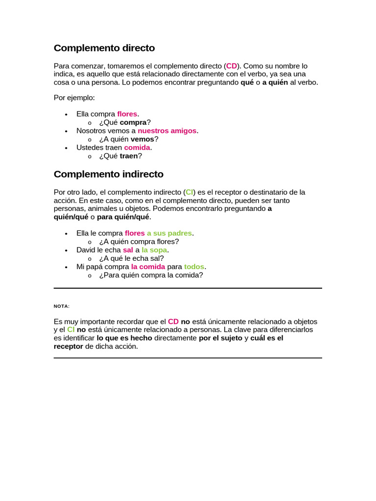 Complemento Directo | PDF | Objeto (gramática) | Pronombre