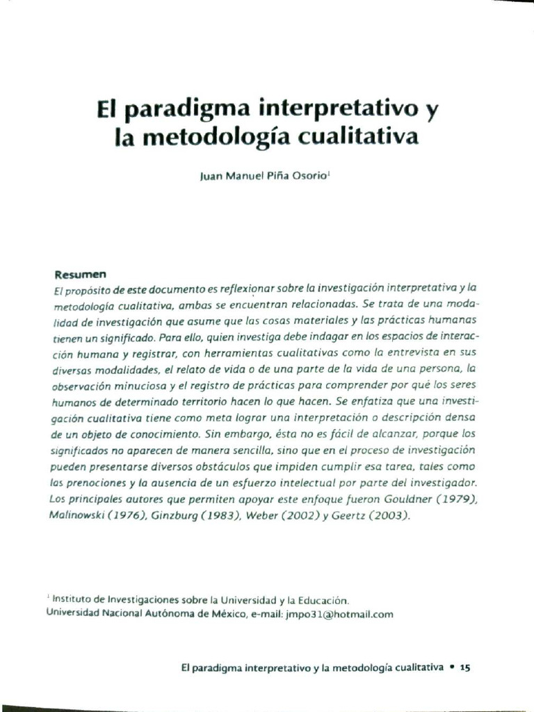 El Paradigma Interpretativo y Metodología Cualitativa | PDF