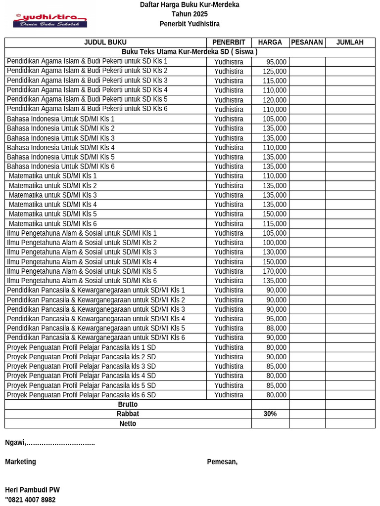 Daftar Harga Buku Yudhistira 2025 | PDF