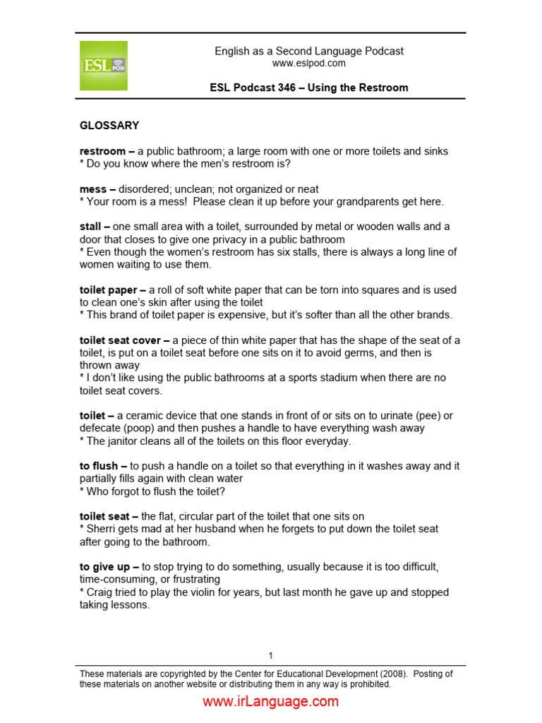 Daily English 0346-Using The Restroom | PDF | Toilet | Bathroom