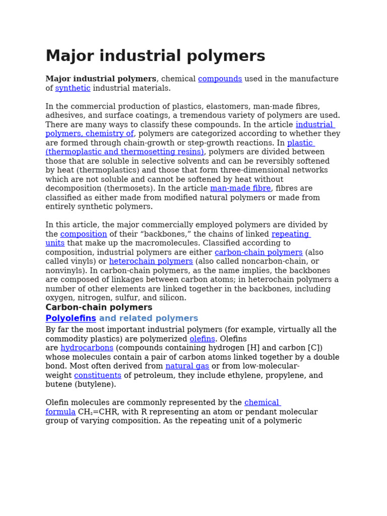 Major Industrial Polymers | PDF | Polyethylene | Polymers