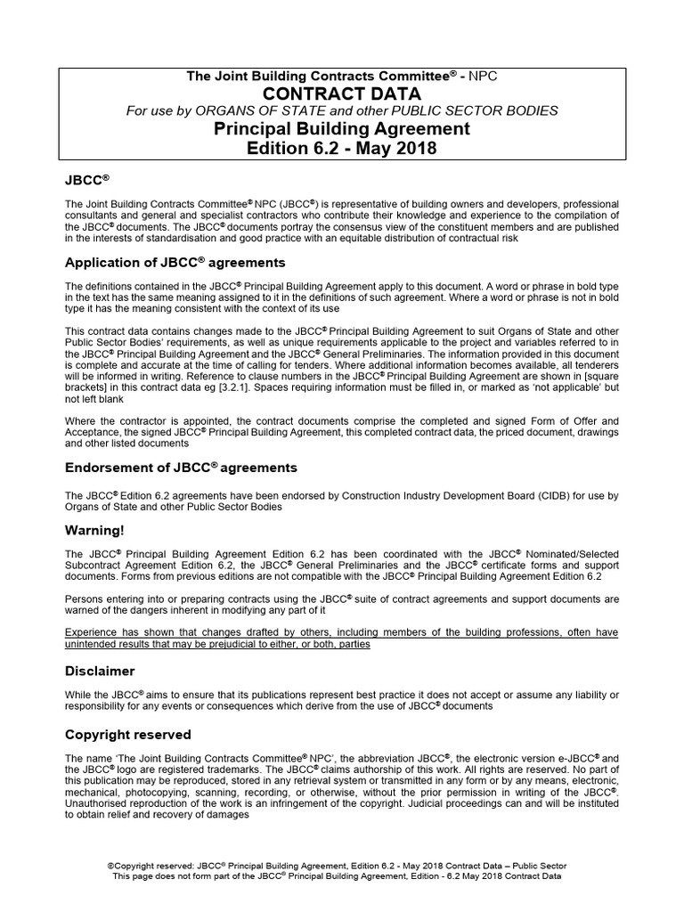 JBCC Contract Data - Bulk Earthworks - PT2023 - 29 | PDF | Insurance ...